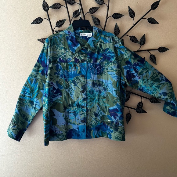 Units | Jackets & Coats | Units Long Sleeve Green Blue Floral Beaded ...